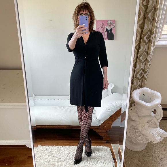 Merona | Dresses | Black Long Sleeve Button Front Dress Tie Belt Merona ...